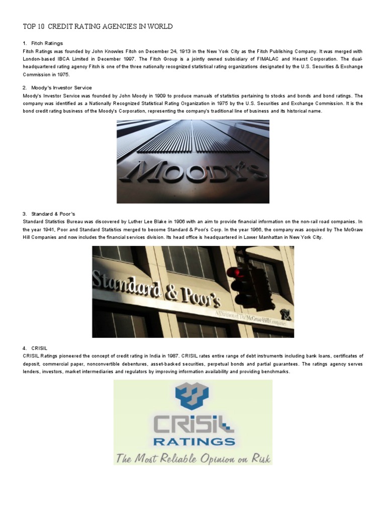 Top 10 Credit Rating Agencies in World | PDF | Credit Rating Agency ...