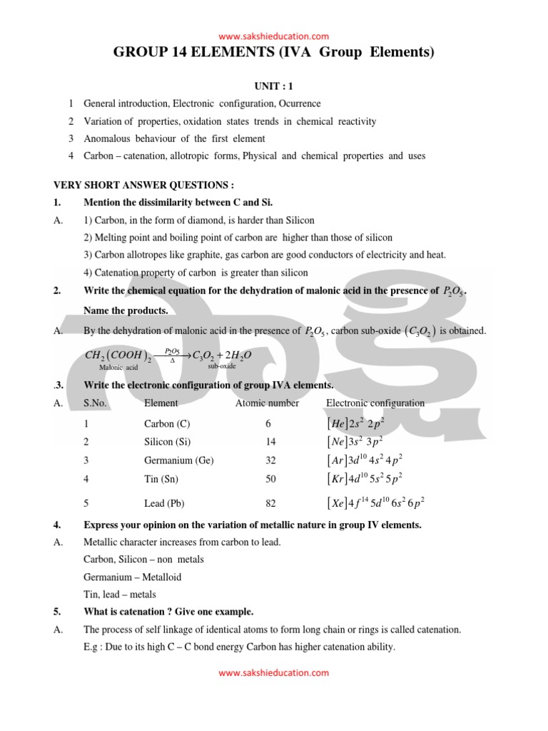 GROUP 14 ELEMENTS (IVA Group Elements) | PDF | Carbon | Chemical Bond