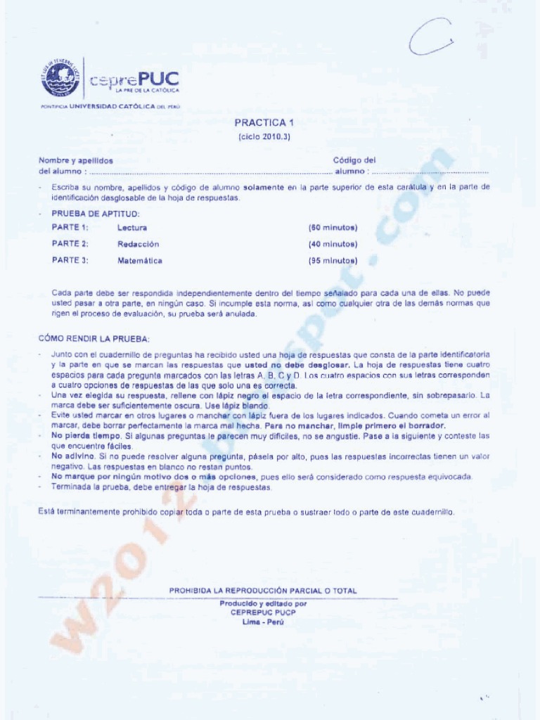 Examen de La Ceprepuc 6 Practica Ciclo 2010 PDF | PDF