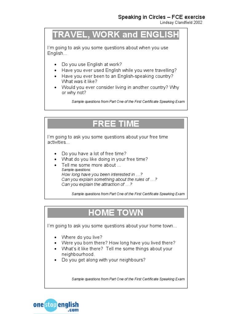 Fce Speaking Cards | PDF | Languages