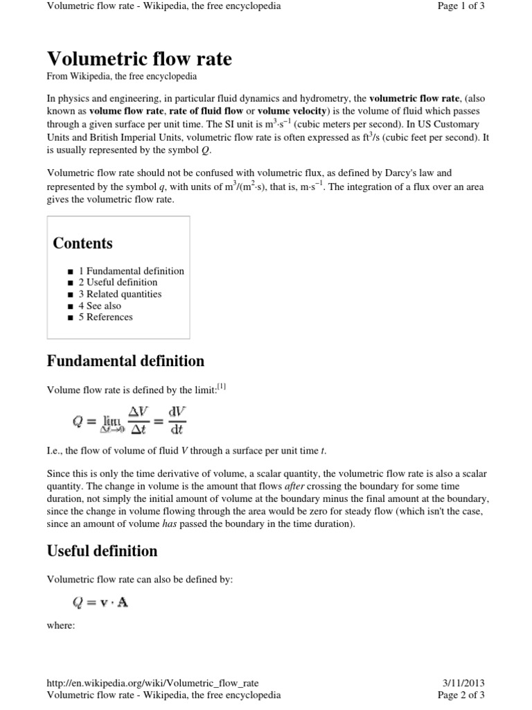 Volumetric Flow Rate: From Wikipedia, The Free Encyclopedia | PDF ...
