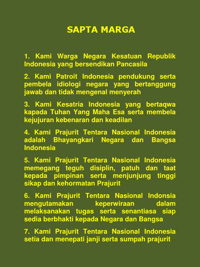 Sapta Marga dan Sumpah Prajurit TNI | PDF | Perjalanan | Agama ...