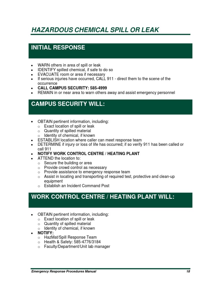 Emergency Response Procedures Manual - spill.pdf | Leak | Emergency