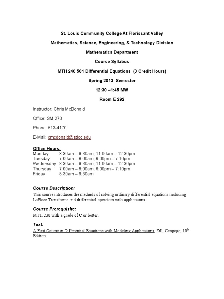 240 Syllabus | PDF | Equations | Differential Equations