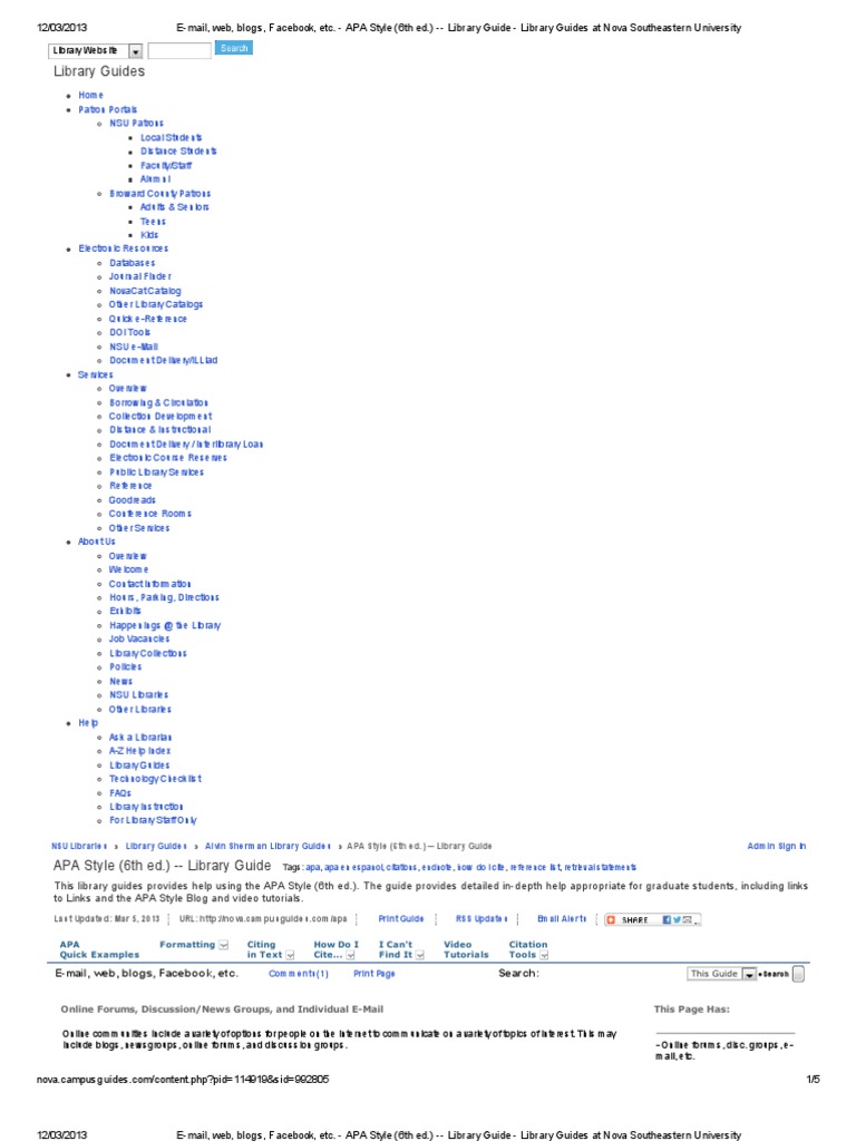 E-Mail, Web, Blogs, Facebook, Etc. - APA Style (6th Ed | PDF | Apa ...