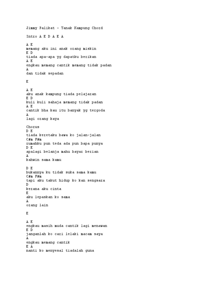 Jimmy Palikat - Anak Kampung Kod Gitar | PDF