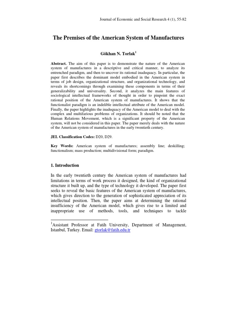 The Premises of The American System of Manufactures | PDF | Paradigm ...