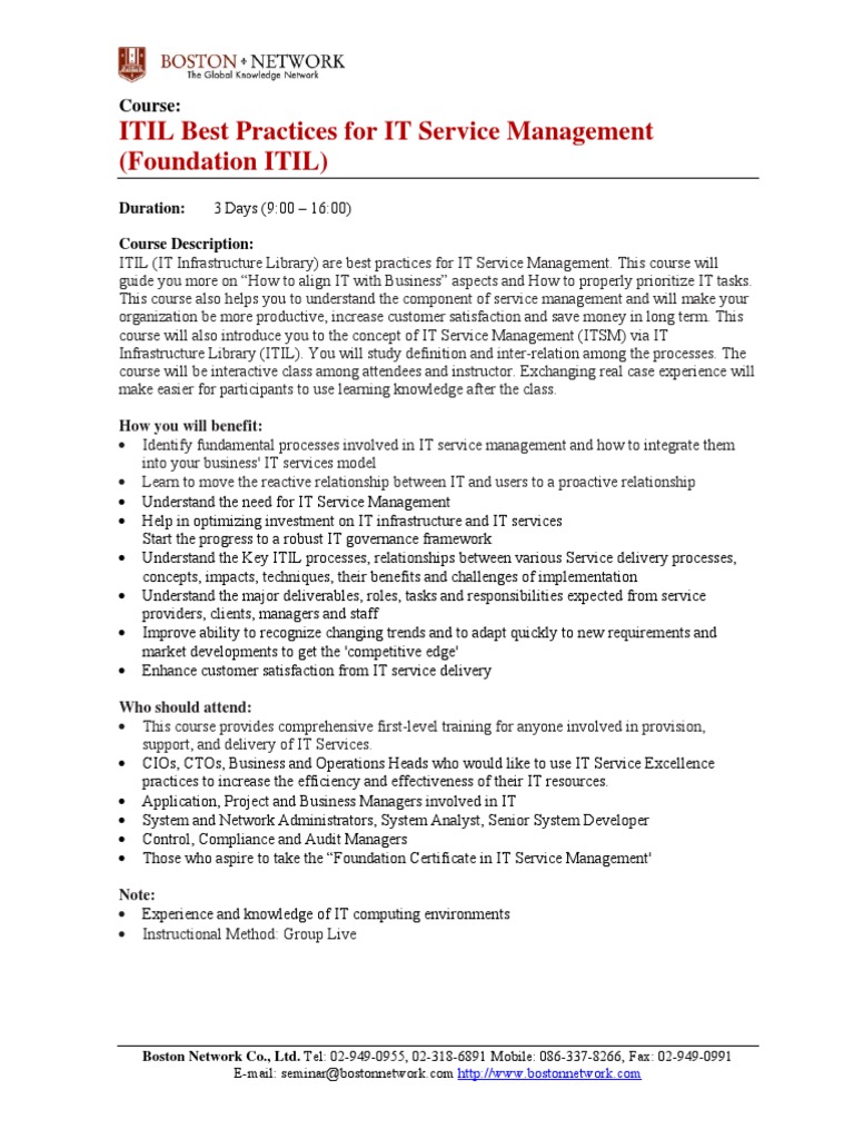 ITIL Best Practices For IT Service Management (Foundation ITIL) | PDF ...