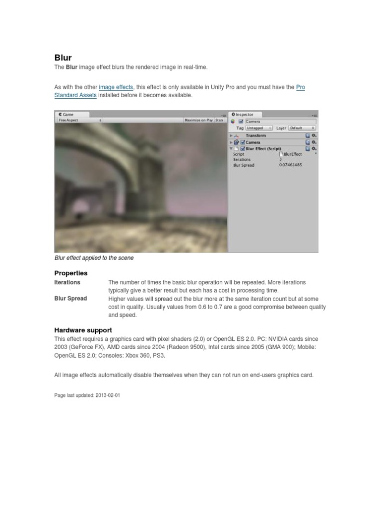 Unity Blur Image Effect Guide | PDF
