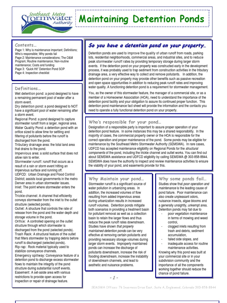 Detention Pond Maintenance | PDF | Stormwater | Surface Runoff