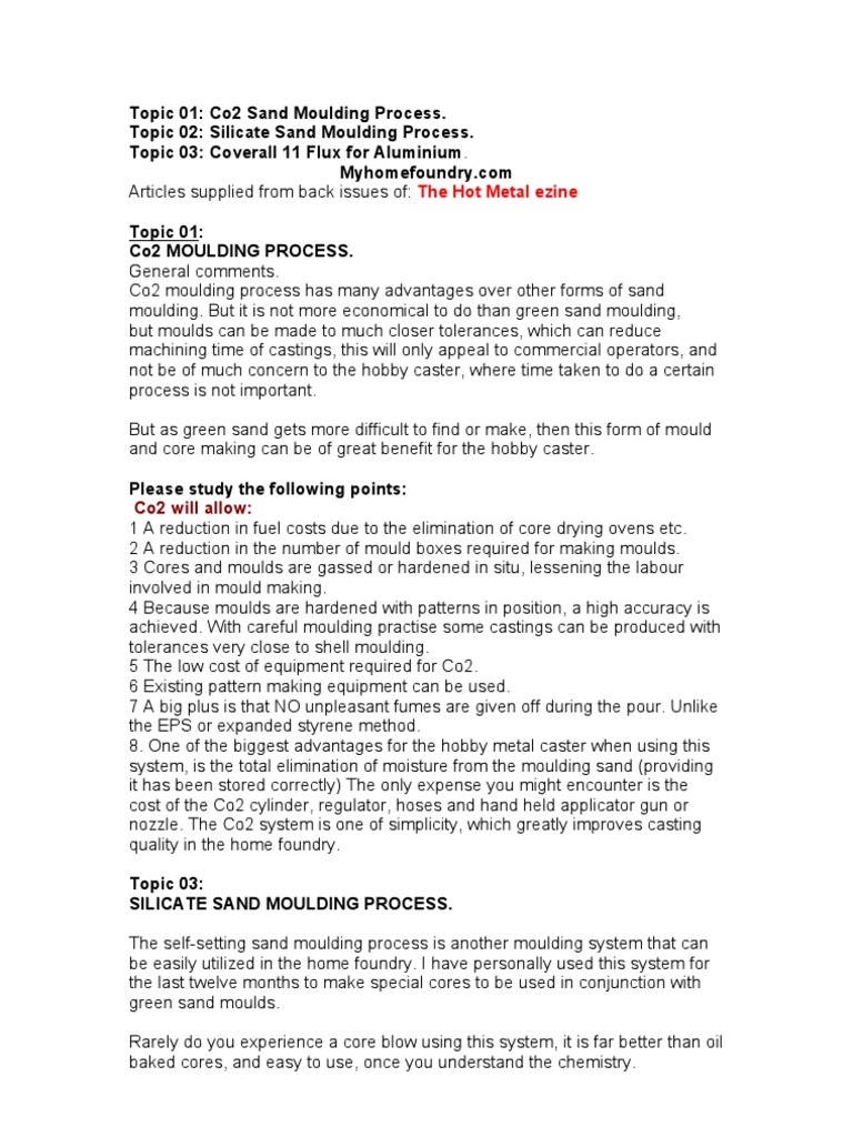 CO2 Sand Moulding Process Overview | PDF | Foundry | Casting (Metalworking)