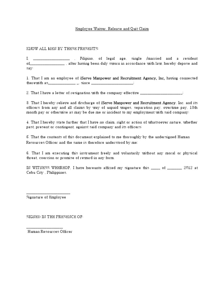 Employee Waiver and Release Agreement | PDF | Business