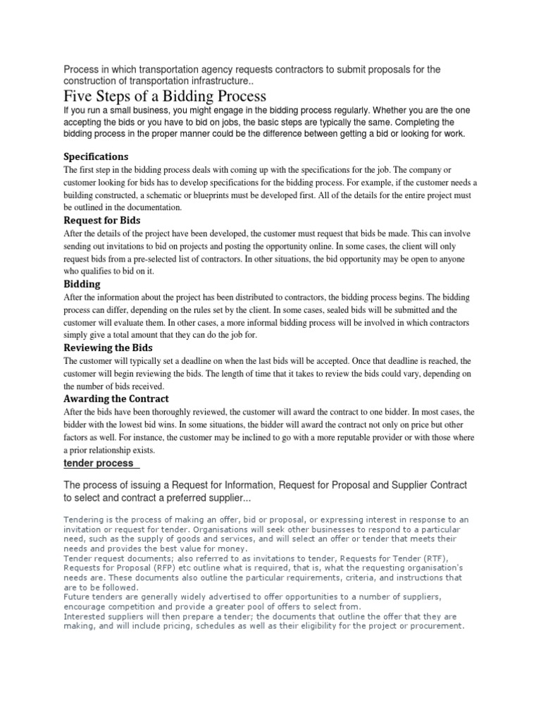 Five Steps of A Bidding Process: Specifications | PDF | Request For ...