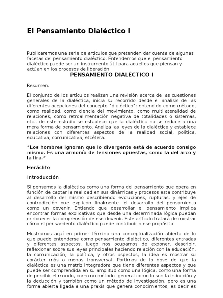 El Pensamiento Dialéctico | PDF | Dialéctico | Science