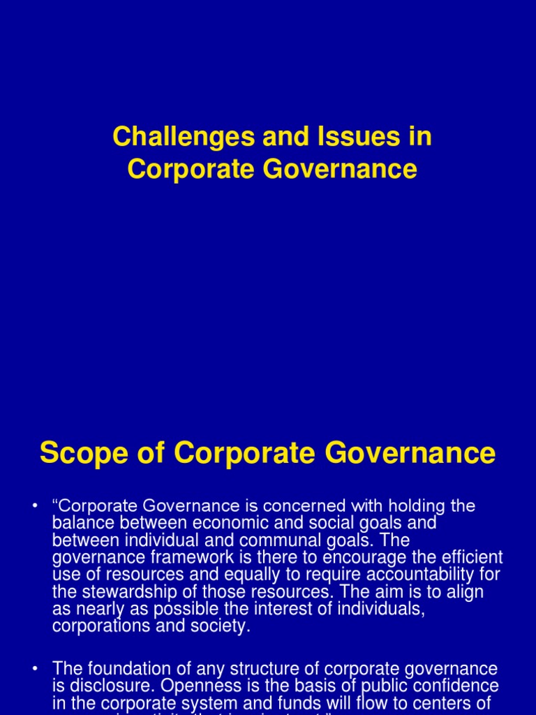 Corporate Governance Challenges and Issues | PDF