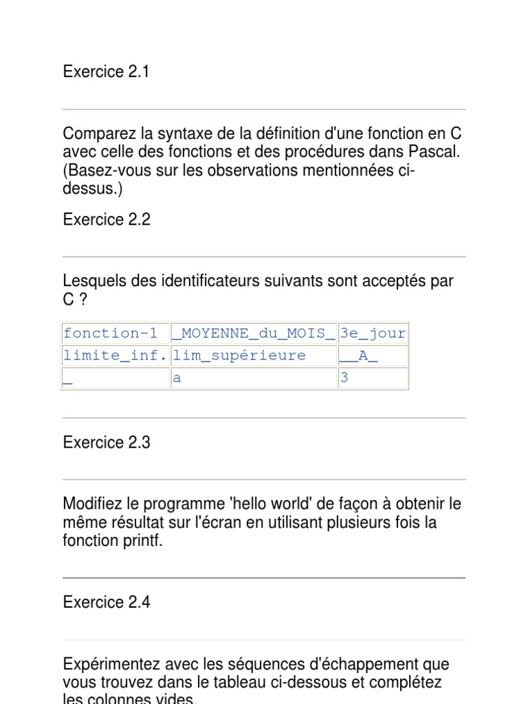 Exercices Du C | Download Free PDF | C (Langage de programmation ...