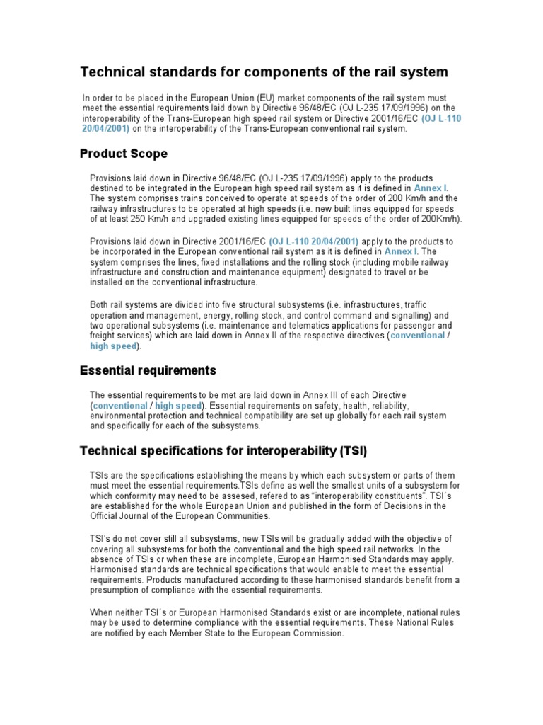 Technical Standards Rail System | PDF | Rail Transport | Standardization