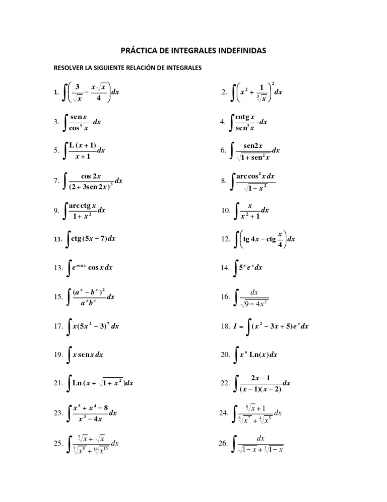Práctica de Integrales Indefinidas | PDF