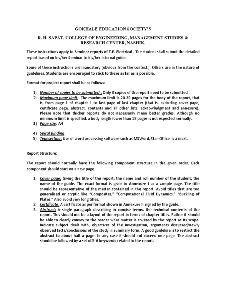 Seminar Report Guidelines for T.E. Electrical | PDF | Citation | Paragraph