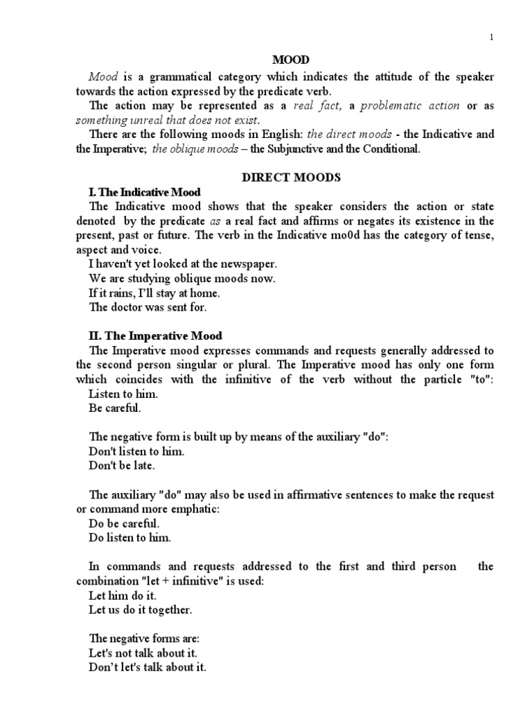 Mood. Subjunctive Mood. | PDF | Grammatical Tense | Verb