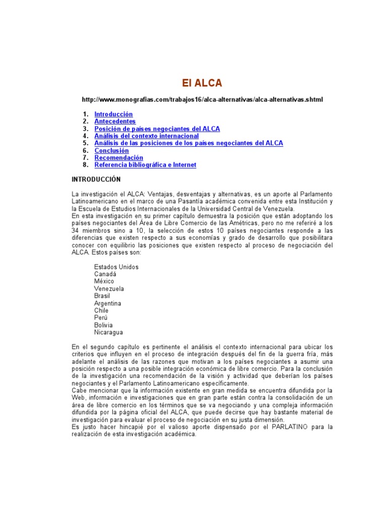 El ALCA | PDF | Organización de Comercio Mundial | Tratado de Libre ...