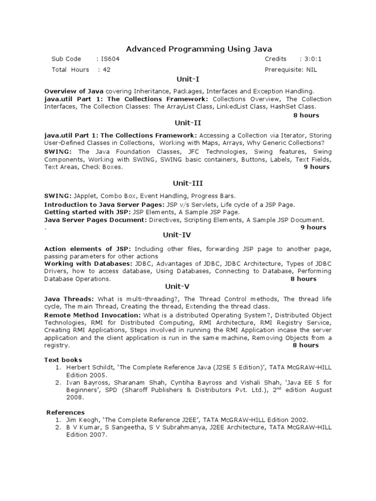 Advanced PRG Syllabus - Jan April 2013 V6 | PDF | Java Server Pages | Java (Programming Language)