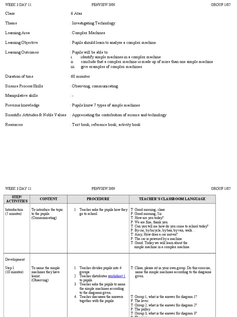 Group 1 - Lesson Plan | PDF | Machines | Lesson Plan