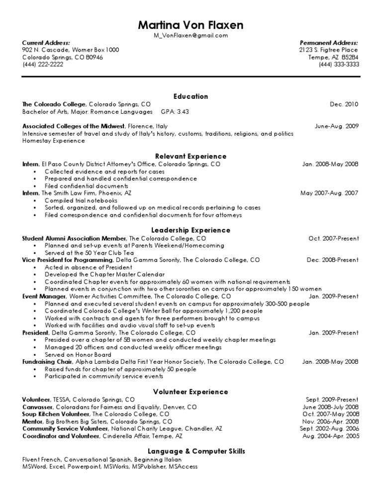Resume Example 3-VonFlaxen PDF | PDF | Fraternities And Sororities ...