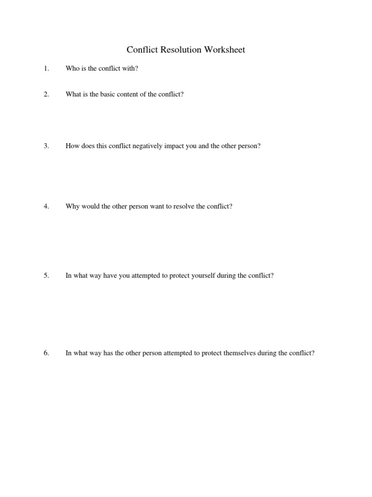 Conflict Resolution Worksheet Guide | PDF