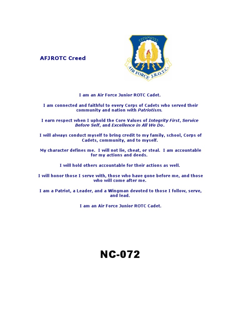 Afjrotc Creed | Military Of The United States | Defense Policy