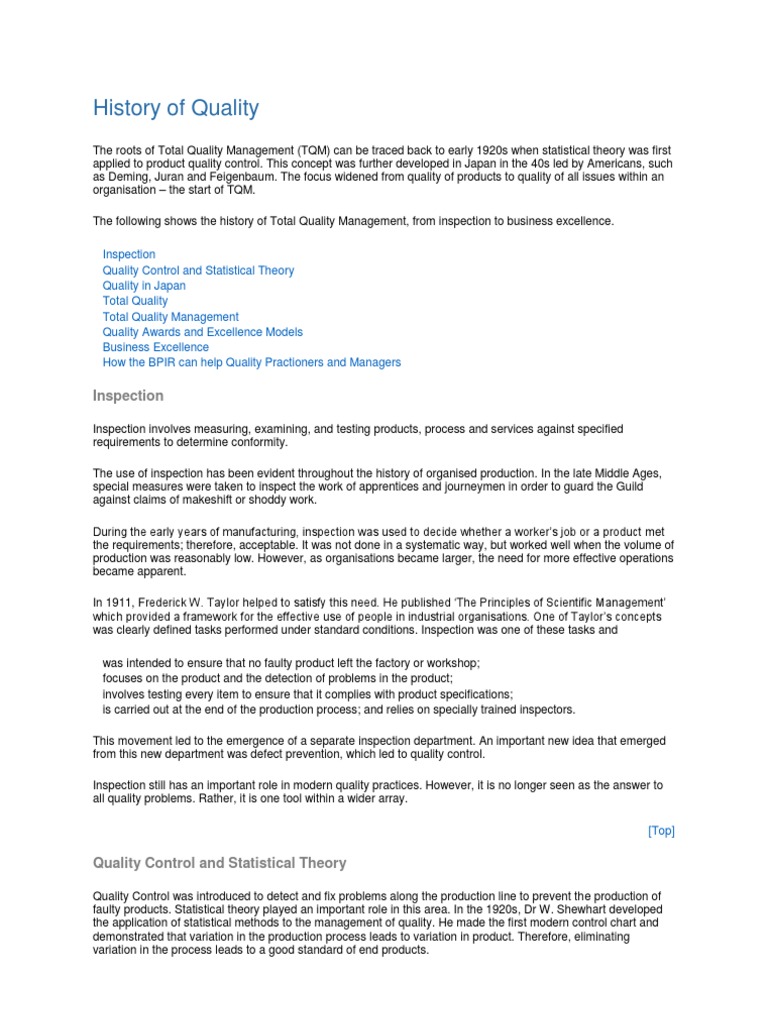 History of Quality: Inspection | PDF | Quality Assurance | Quality ...