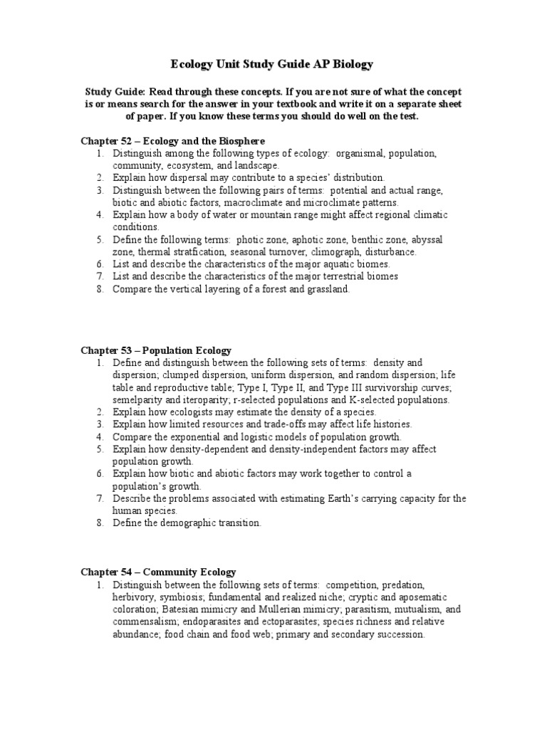AP Biology Ecology Unit Study Guide | PDF | Ecology | Food Web