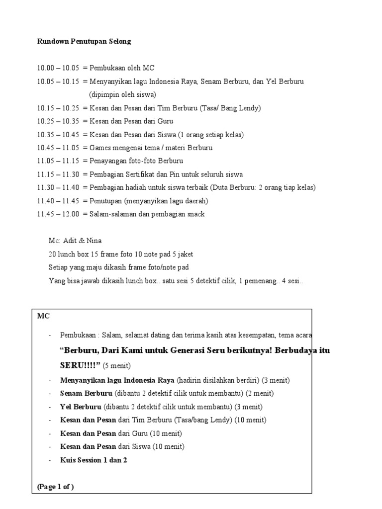 Rundown N Cue Card For MC | PDF