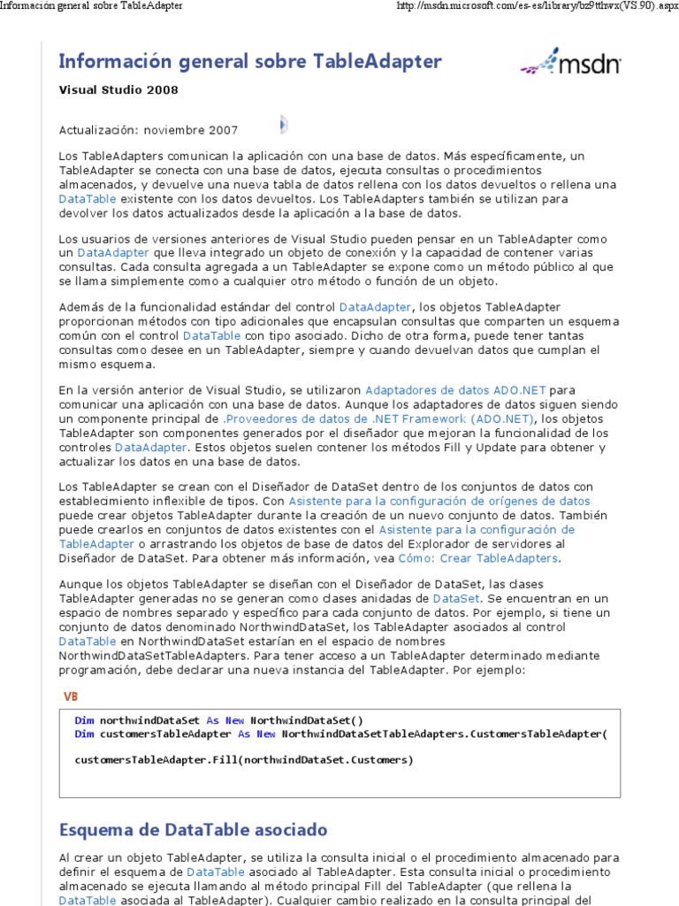 Guía de TableAdapters en Visual Studio | PDF | Tabla (base de datos ...
