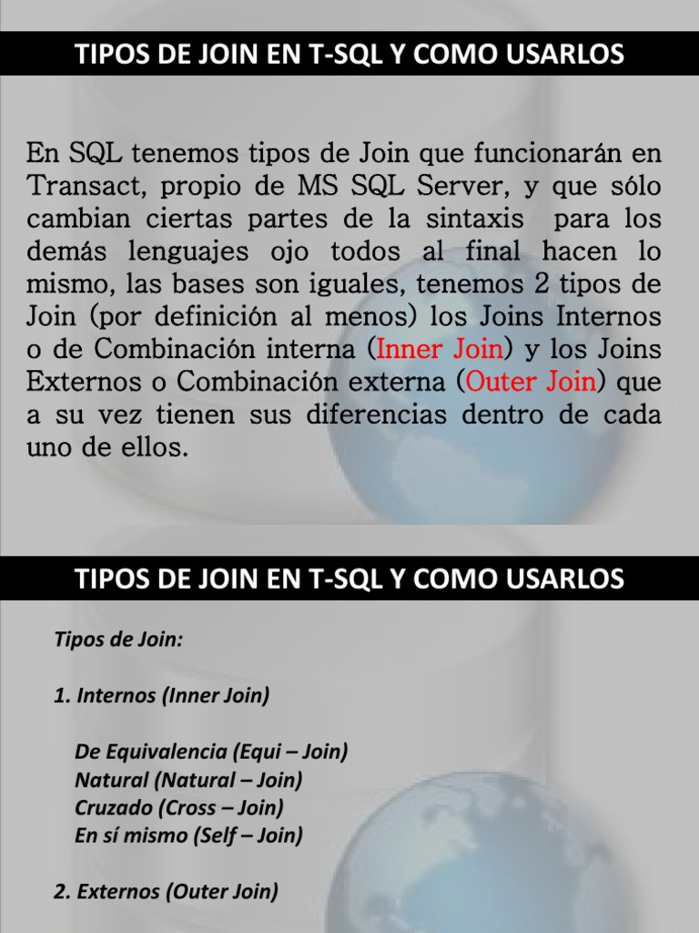 Tipos de Join en T-SQL | PDF | Áreas de informática | SQL Tipos de Join en T-SQL | PDF | Áreas de informática | SQL