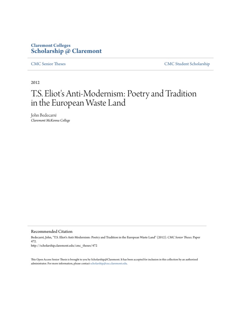 T.S. Eliot's Anti-Modernism | PDF | T. S. Eliot | Modernism