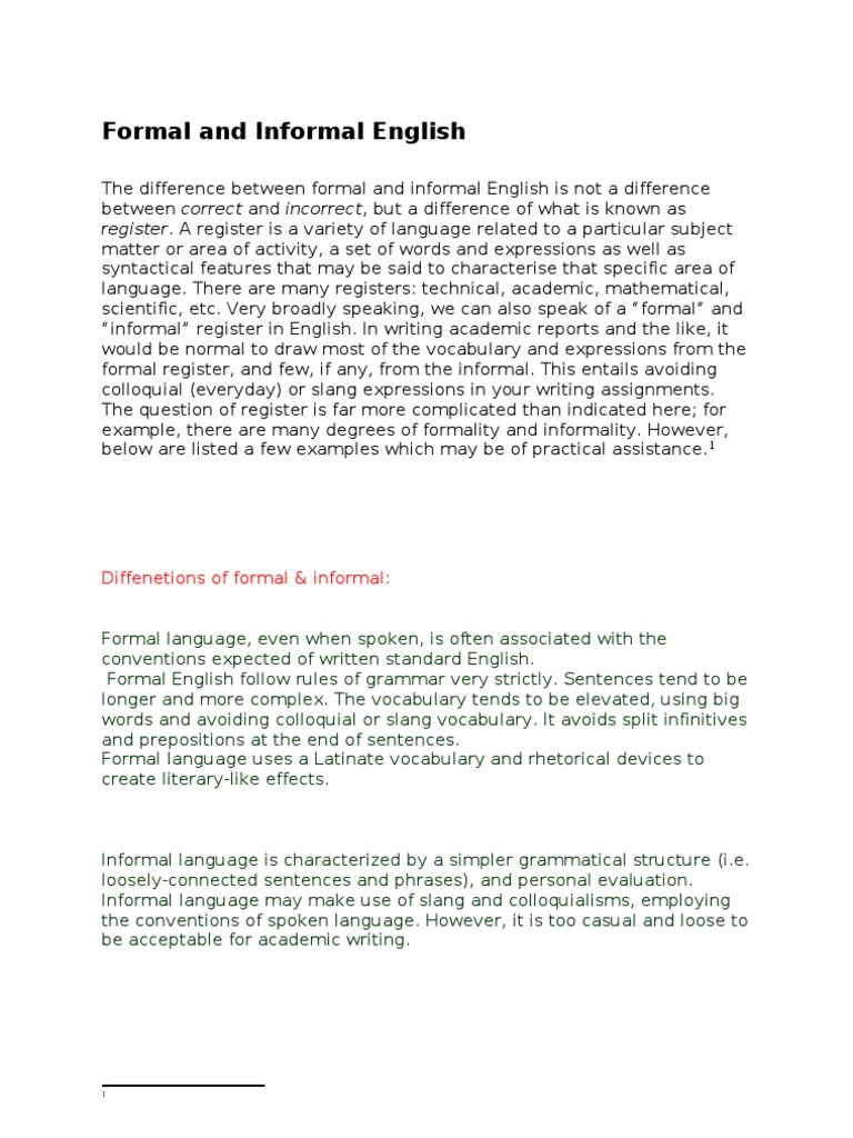 Navigating Formal and Informal English: Understanding Register and ...