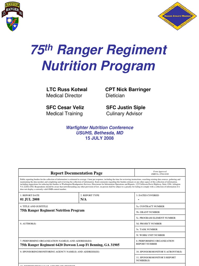 US Army Ranger Nutrition Program | Dehydration | Foods