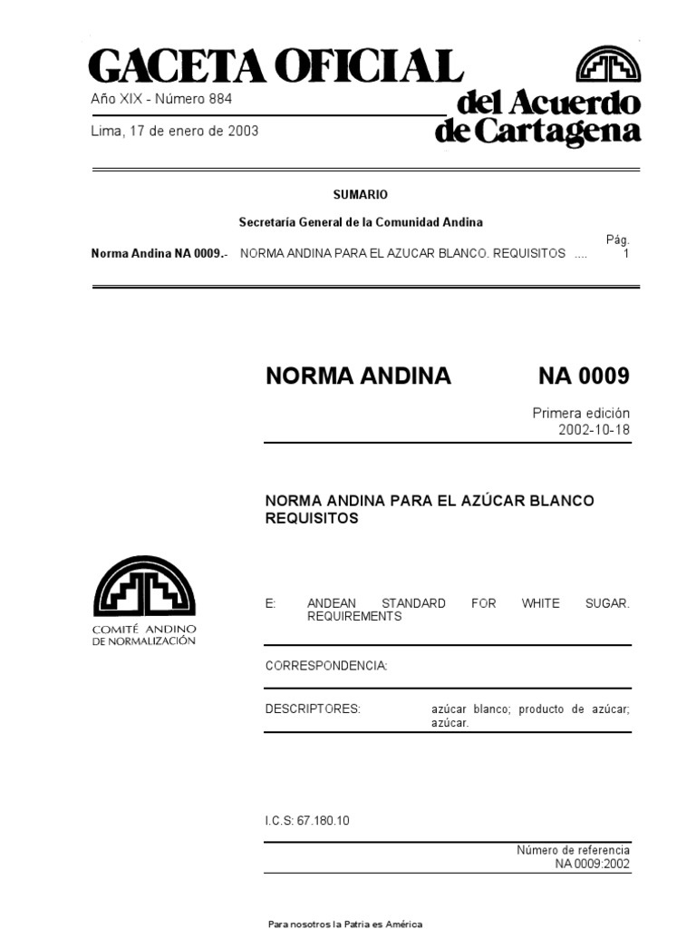 Norma Andina Azúcar | PDF | Azúcar | Dieta y nutrición