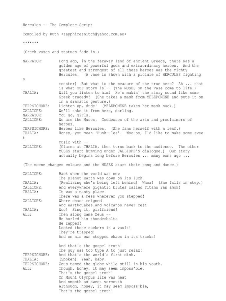 Hercules Script | PDF | Hades | Zeus