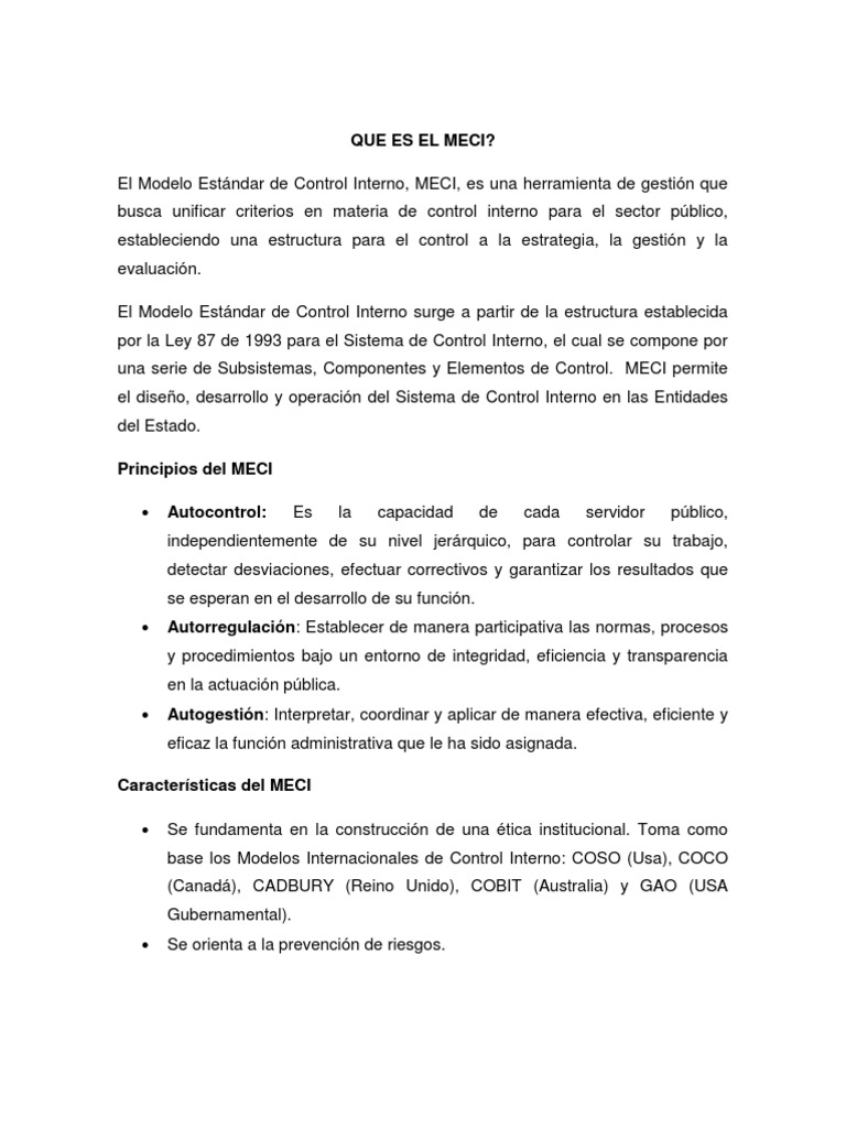 Que Es El Meci | PDF | Gestión de la calidad | Calidad (comercial)