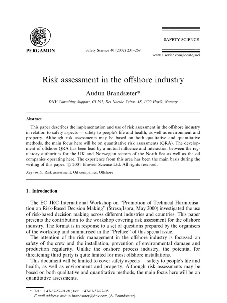 Risk Assessment in The Offshore Industry | PDF | Risk | Risk Management