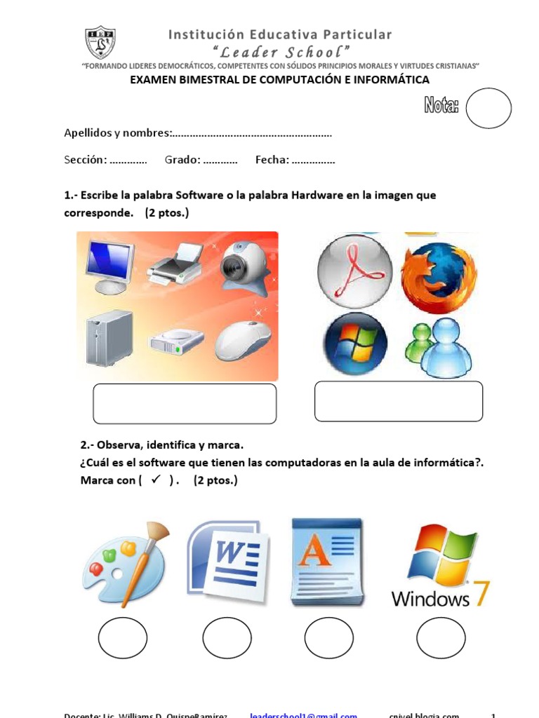 EXAMEN BIMESTRAL DE COMPUTACIÓN E INFORMÁTICA-JULIO 17 3ro. | Informática | Tecnología