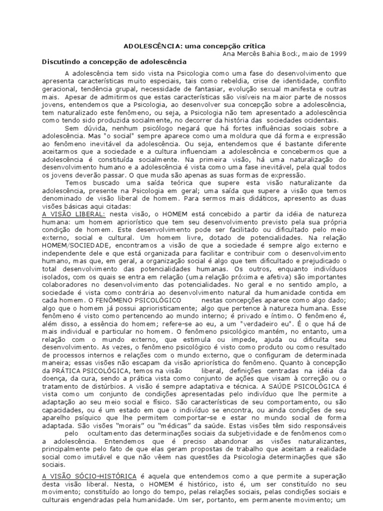 Adolescencia Uma Concepcao Critica Ana Bock | PDF | Adolescência ...