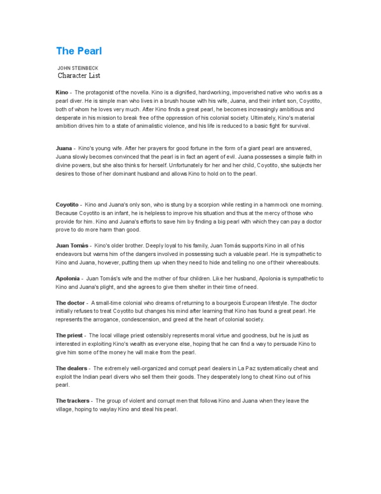 Main Characters in "The Pearl" | PDF