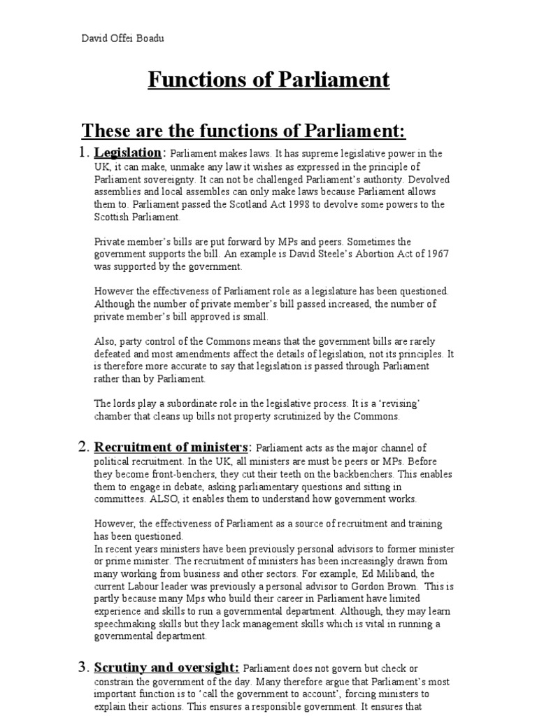 Functions of Parliament - Lesson 4 | PDF | Parliament Of The United ...