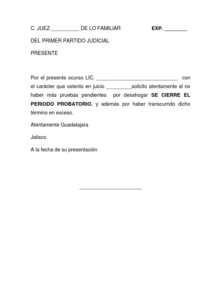 Formato Se Cierra El Período Probatorio Jalisco | PDF