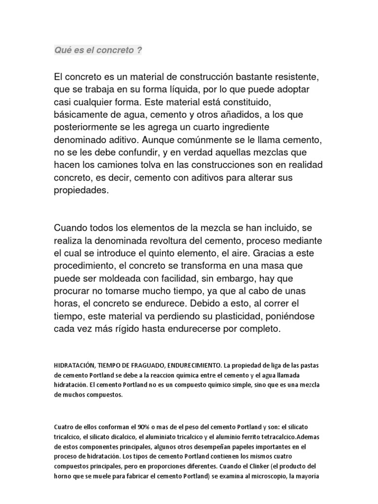 Definición y características del concreto | PDF | Cemento | Hormigón
