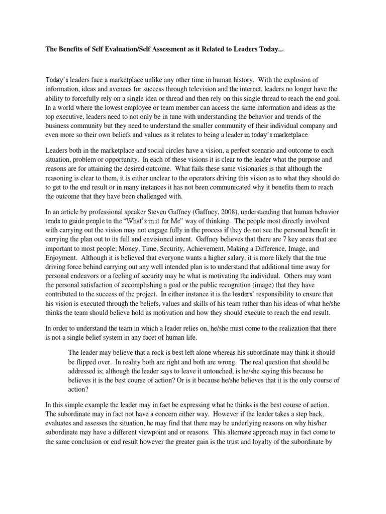 The Benefits of Self Evaluation | PDF | Motivation | Motivational