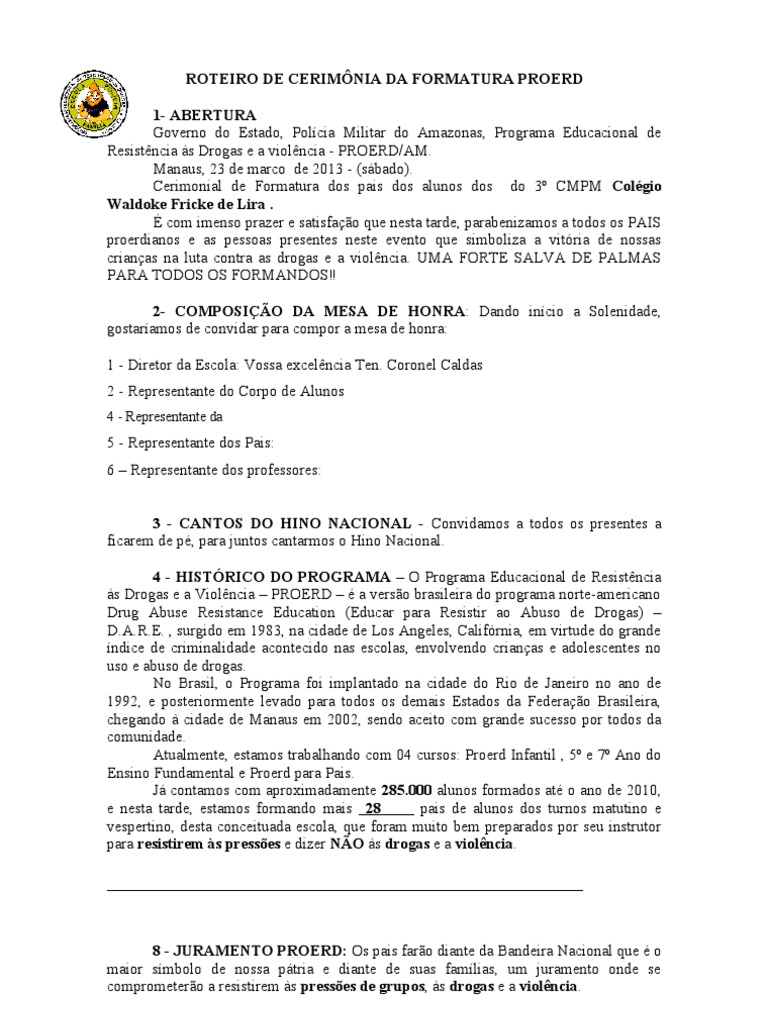 Roteiro de Formatura | PDF